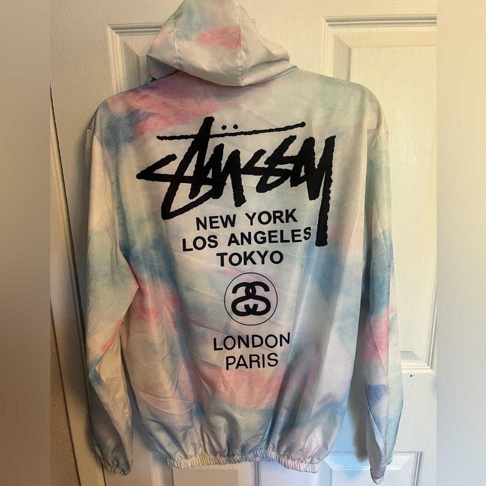 Stussy Tie Dye White World Tour Windbreaker Jacket, Xl - Gem